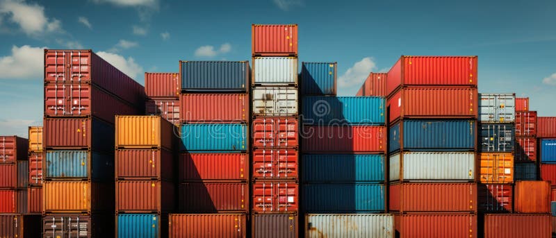 Cargo Containers. Stacked Cargo Containers in Port. Warehouse ...