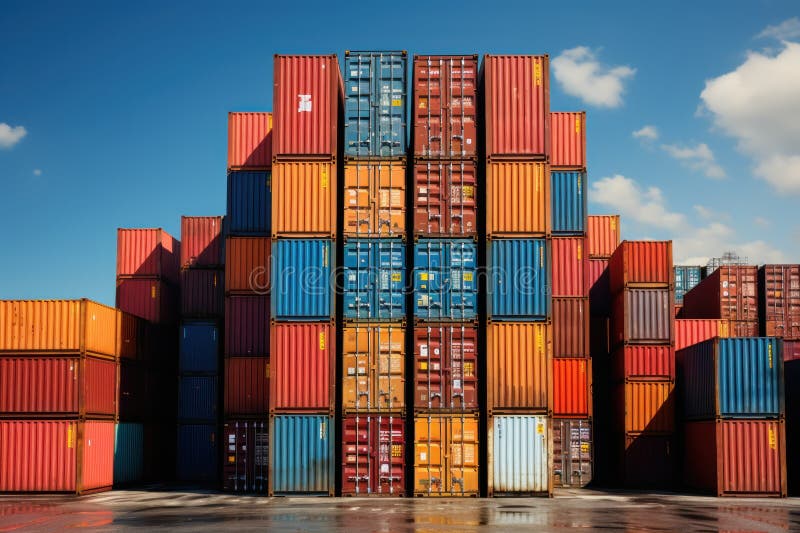 Cargo Containers. Stacked Cargo Containers in Port. Warehouse ...