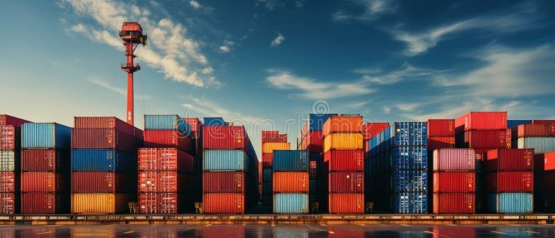 Cargo Containers. Stacked Cargo Containers in Port. Warehouse ...