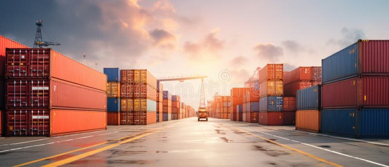 Cargo Containers. Stacked Cargo Containers in Port. Warehouse ...
