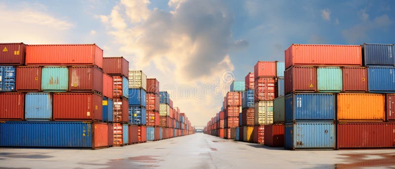 Cargo Containers. Stacked Cargo Containers in Port. Warehouse ...