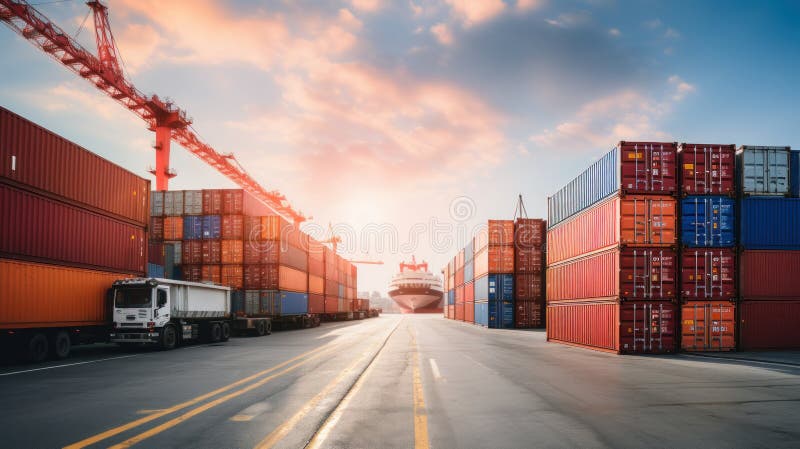 Cargo Containers. Stacked Cargo Containers in Port. Warehouse ...