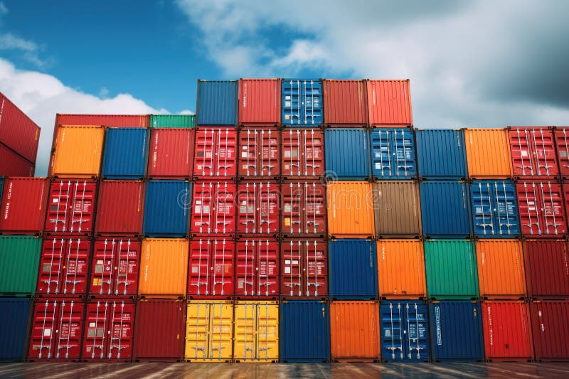 Cargo Containers. Stacked Cargo Containers in Port. Warehouse ...