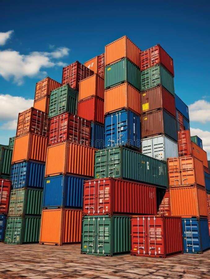 Cargo Containers. Stacked Cargo Containers in Port. Warehouse ...