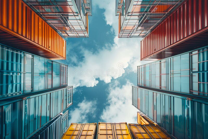 Cargo Containers Stacked High Against the Sky Stock Illustration ...