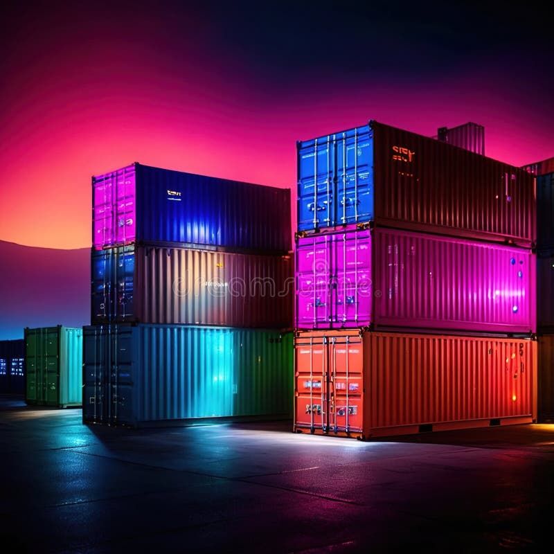 Cargo Containers Stacked, High Technology Modern Advanced Shipping Tech ...