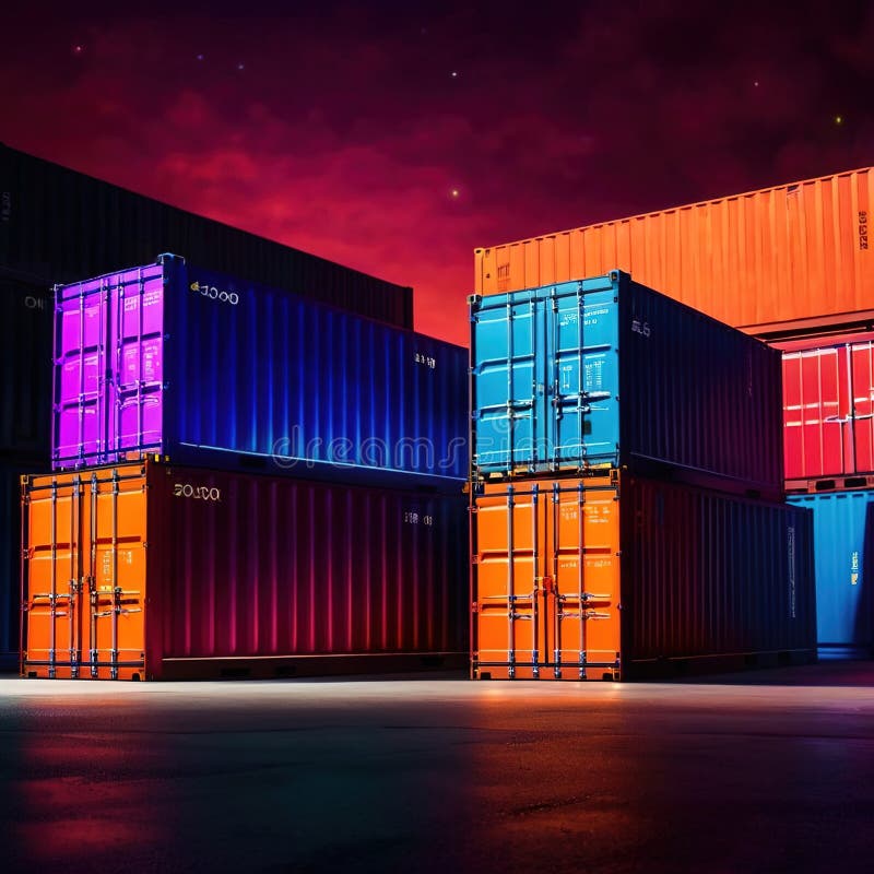 Cargo Containers Stacked, High Technology Modern Advanced Shipping Tech ...
