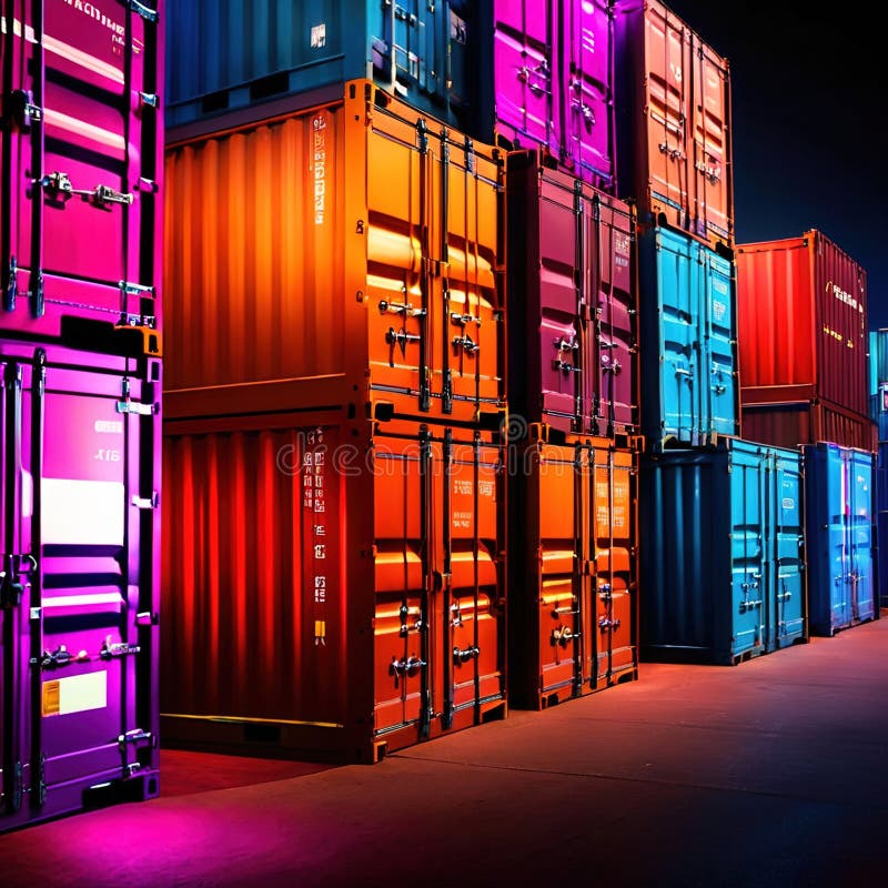 Cargo Containers Stacked, High Technology Modern Advanced Shipping Tech ...