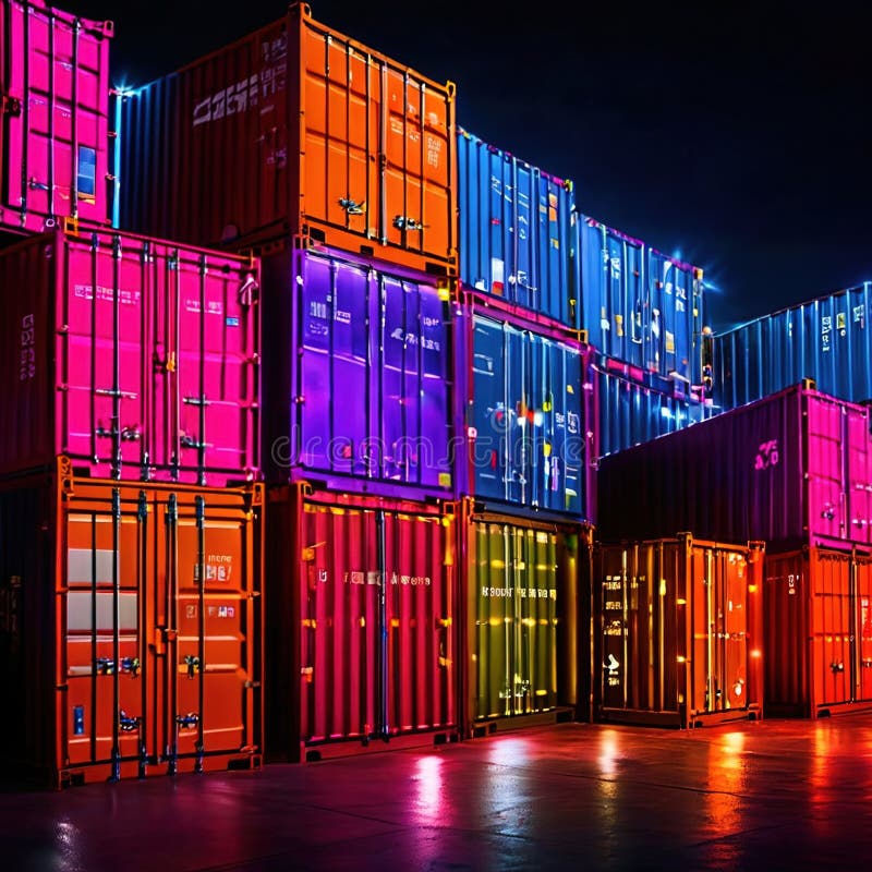 Cargo Containers Stacked, High Technology Modern Advanced Shipping Tech ...