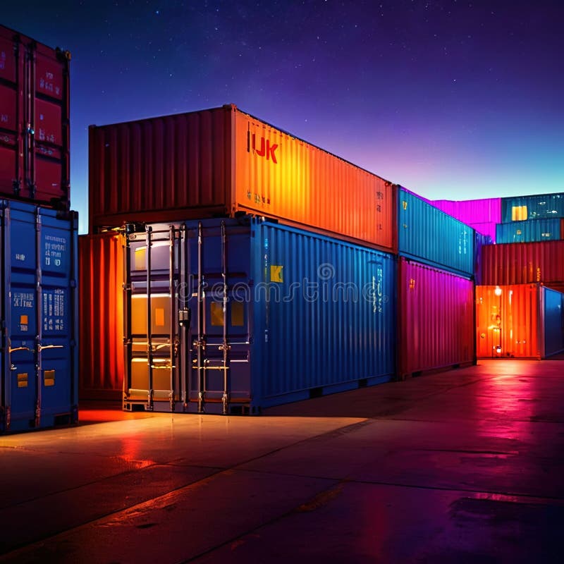 Cargo Containers Stacked, High Technology Modern Advanced Shipping Tech ...
