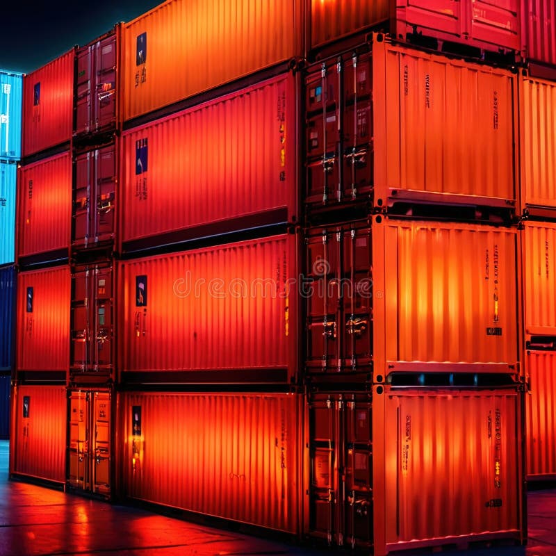 Cargo Containers Stacked, High Technology Modern Advanced Shipping Tech ...