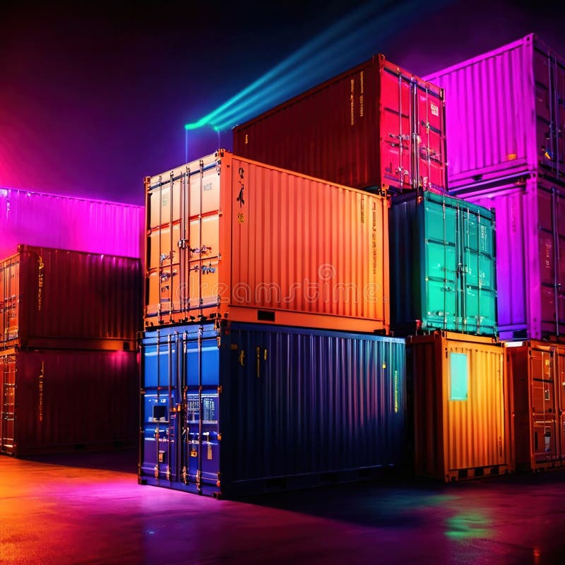 Cargo Containers Stacked, High Technology Modern Advanced Shipping Tech ...