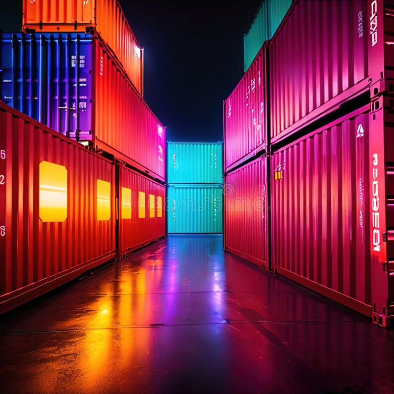 Cargo Containers Stacked, High Technology Modern Advanced Shipping Tech ...
