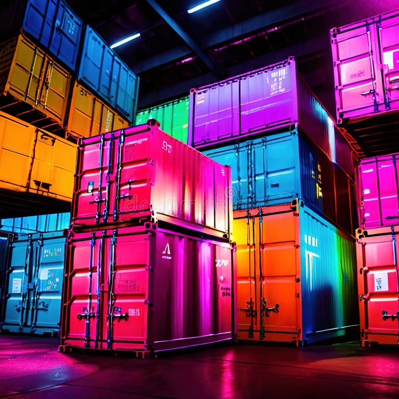 Cargo Containers Stacked, High Technology Modern Advanced Shipping Tech ...