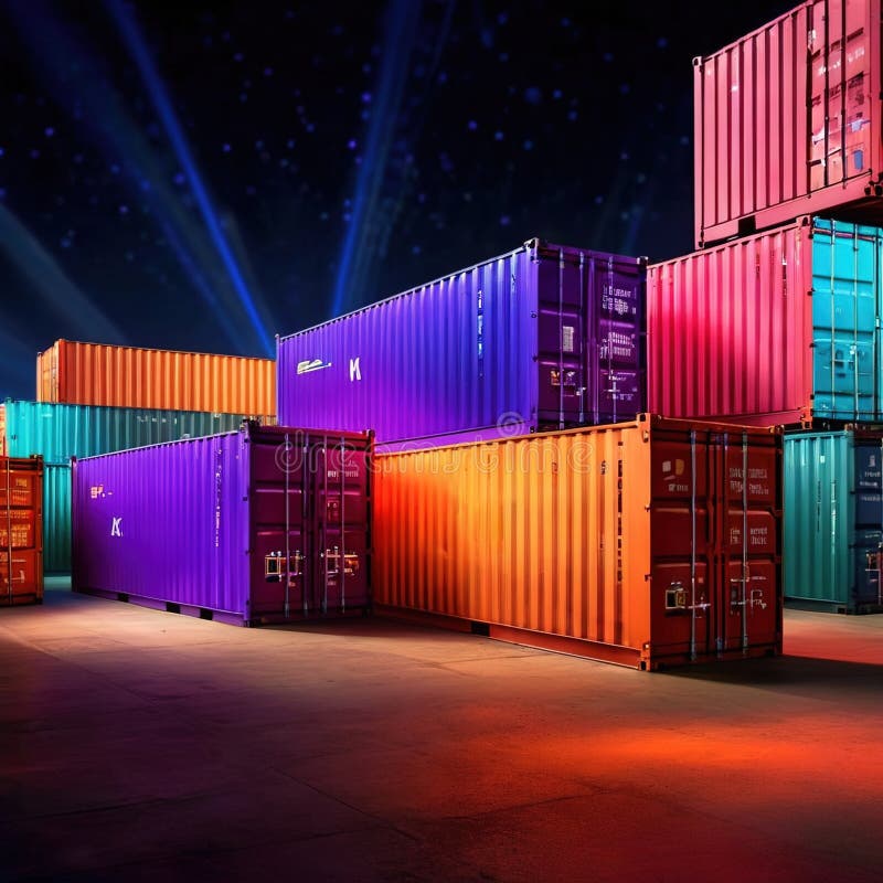 Cargo Containers Stacked, High Technology Modern Advanced Shipping Tech ...