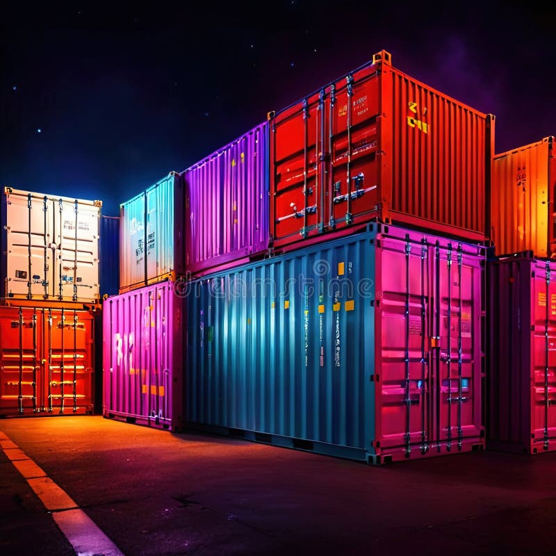 Cargo Containers Stacked, High Technology Modern Advanced Shipping Tech ...