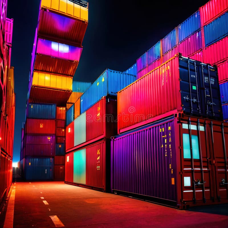 Cargo Containers Stacked, High Technology Modern Advanced Shipping Tech ...