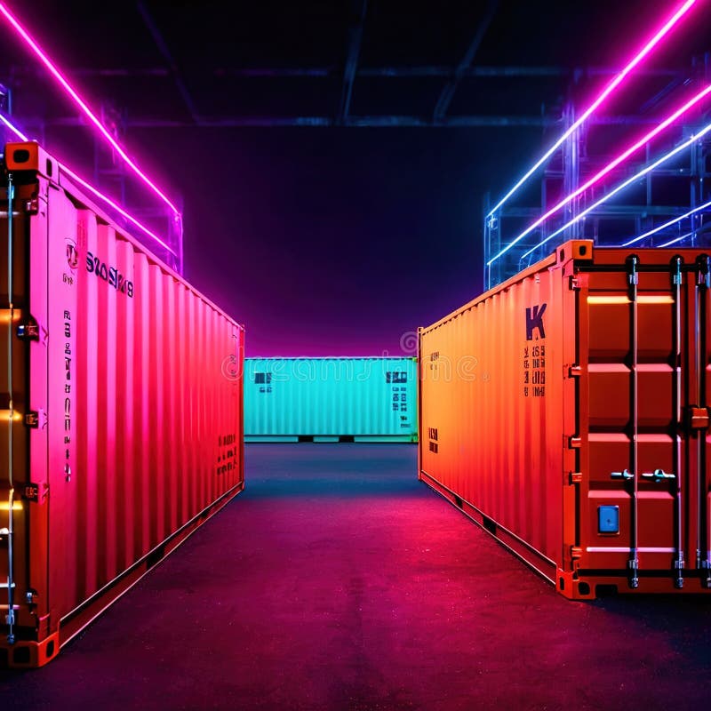 Cargo Containers Stacked, High Technology Modern Advanced Shipping Tech ...