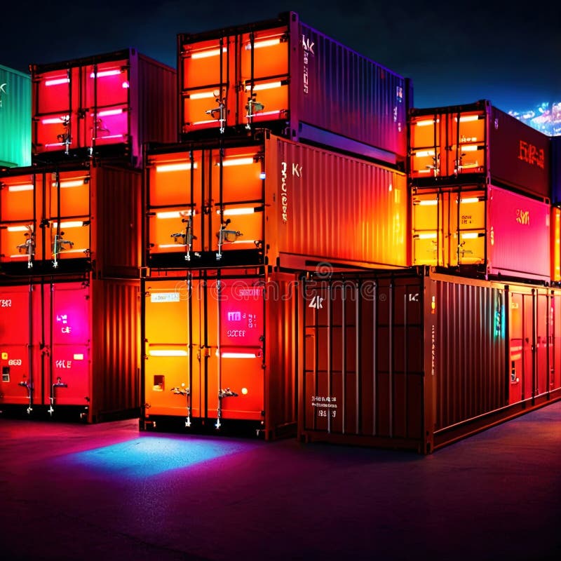 Cargo Containers Stacked, High Technology Modern Advanced Shipping Tech ...