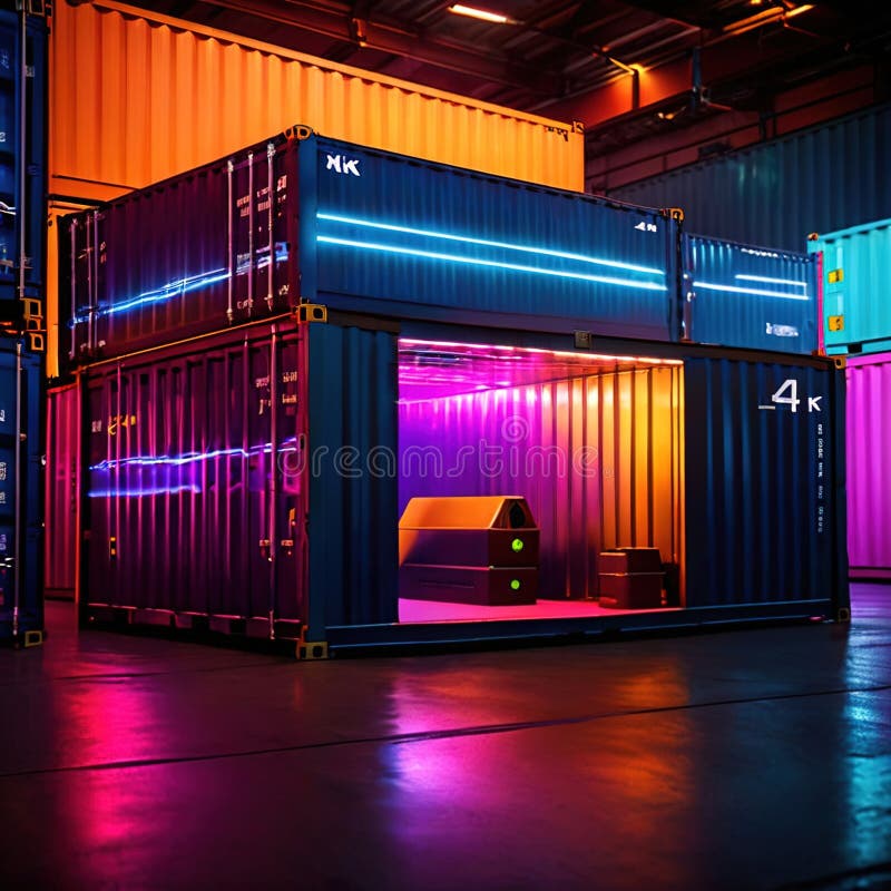 Cargo Containers Stacked, High Technology Modern Advanced Shipping Tech ...