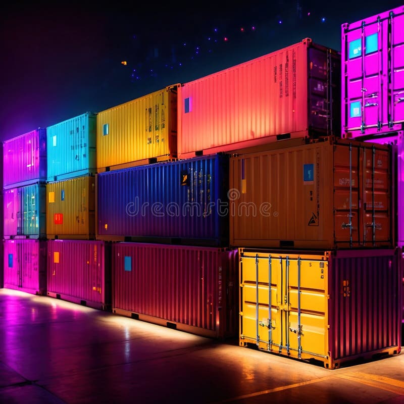 Cargo Containers Stacked, High Technology Modern Advanced Shipping Tech ...