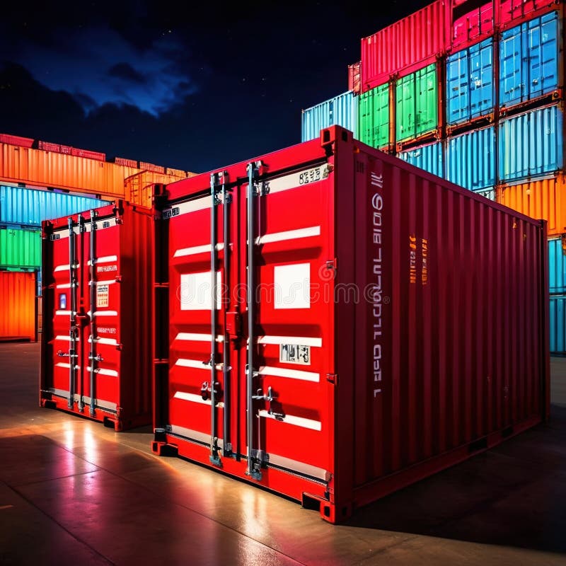 Cargo Containers Stacked, High Technology Modern Advanced Shipping Tech ...