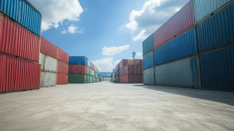 Cargo Containers Stacked High Under a Bright Blue Sky - Intermodal ...