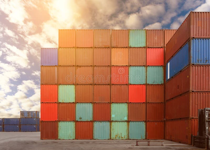Cargo Containers Stacked in Industrial Container Yards for Logistic ...