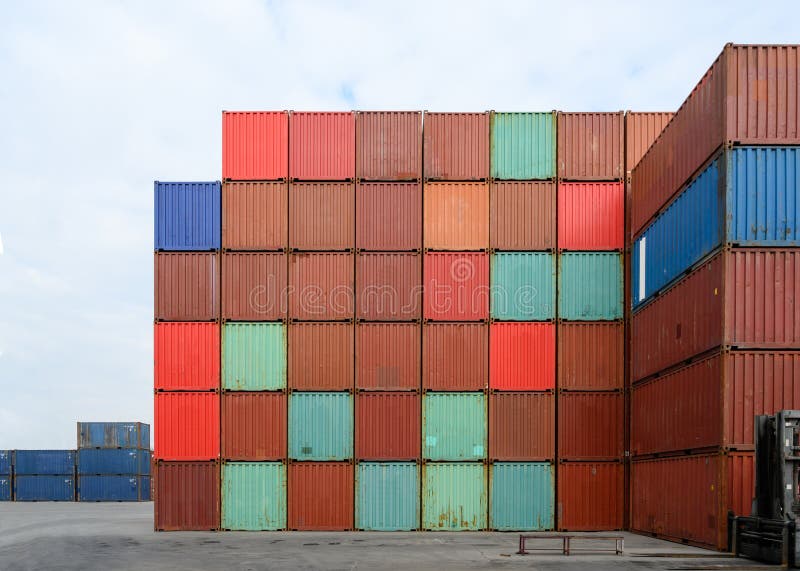 Cargo Containers Stacked in Industrial Container Yards for Logistic ...