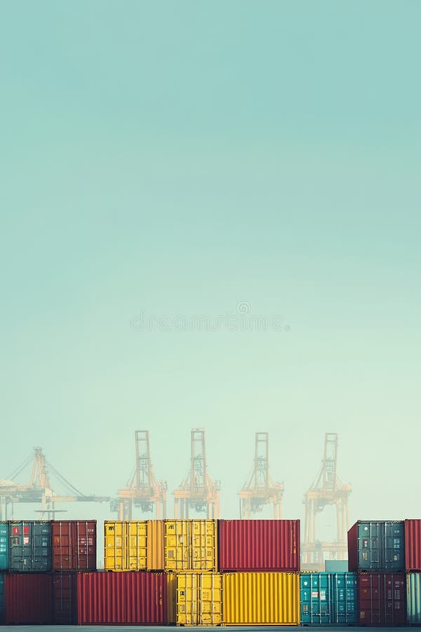 Cargo Containers Stacked at a Port with Cranes Ready for Loading in a ...