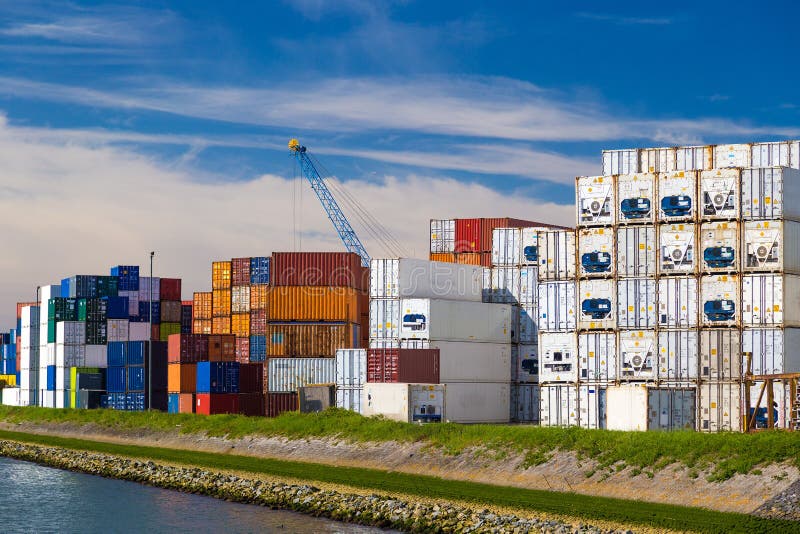 Cargo Containers Stacked in Port of Rotterdam Editorial Stock Image ...