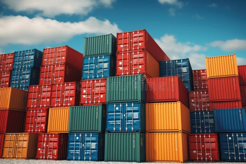 Cargo Containers. Stacked Cargo Containers in Port. Warehouse ...