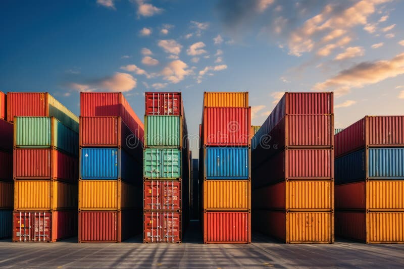 Cargo Containers. Stacked Cargo Containers in Port. Warehouse ...