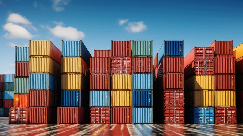 Cargo Containers. Stacked Cargo Containers in Port. Warehouse ...