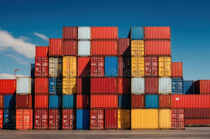 Cargo Containers. Stacked Cargo Containers in Port. Warehouse ...