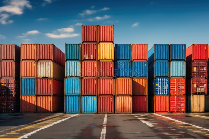 Cargo Containers. Stacked Cargo Containers in Port. Warehouse ...