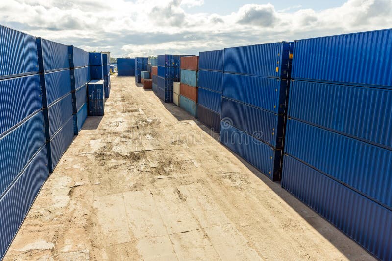 Cargo Containers are Stacked at the Storage Area on a Sunny Day Stock ...
