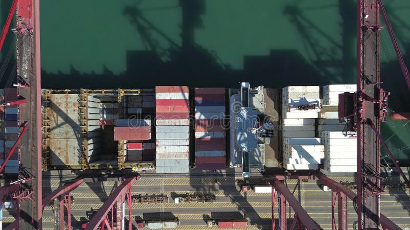 Cargo Containers Stacked during Unloading at Shipping Dock Stock Video ...