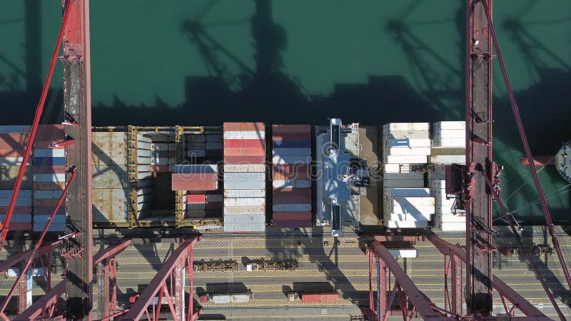 Cargo Containers Stacked during Unloading at Shipping Dock Stock Image ...