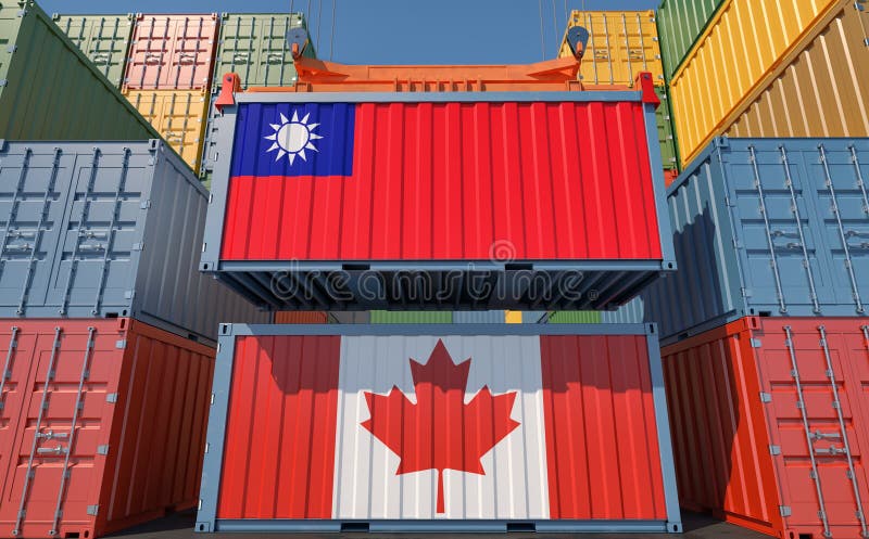 Cargo Containers with Taiwan and Canada National Flags. Stock ...