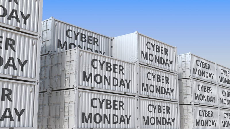 Cargo Containers with CYBER MONDAY Text. Loopable 3D Animation Stock ...