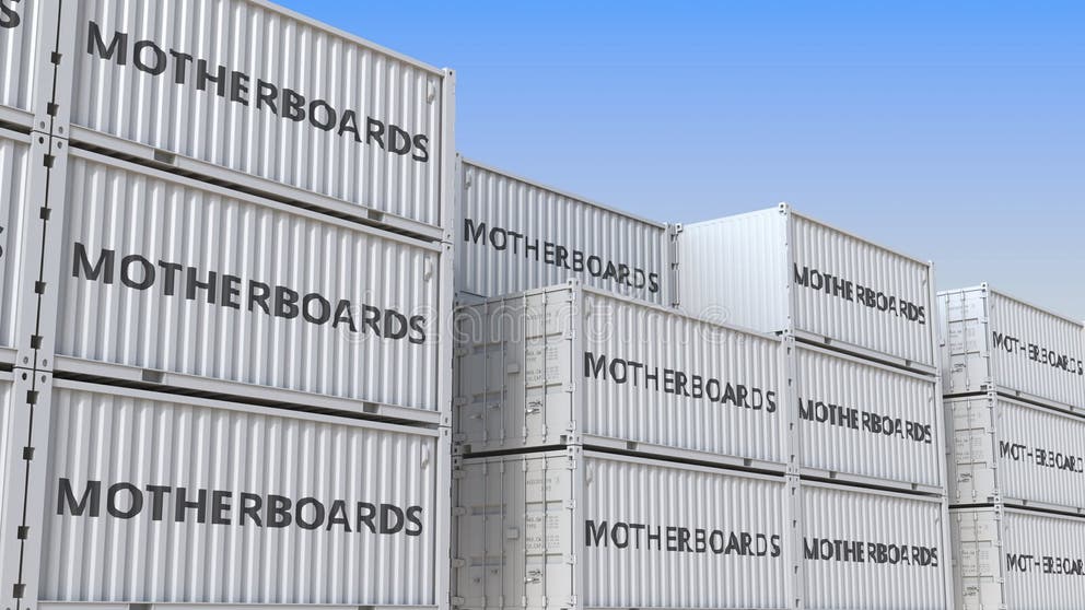 Cargo Containers with Computer Motherboards. 3D Rendering Stock ...