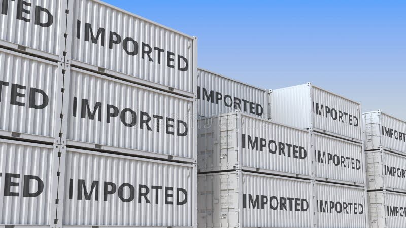 Cargo Containers with IMPORTED Text, 3D Rendering Stock Illustration ...