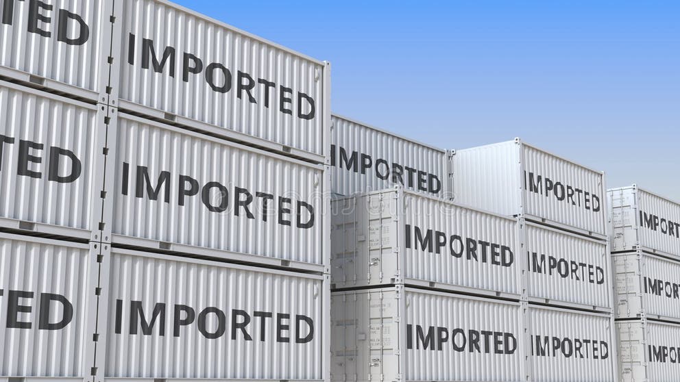 Cargo Containers with IMPORTED Text, 3D Rendering Stock Illustration ...