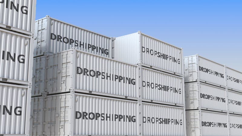 Containers with DROPSHIPPING Text, 3D Rendering Stock Illustration ...