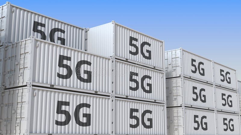 Cargo Containers with 5G Text, 3D Rendering Stock Illustration ...