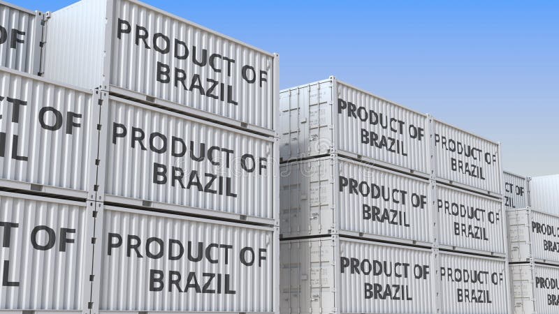 Containers with PRODUCT of BRAZIL Text in a Container Terminal, 3D ...
