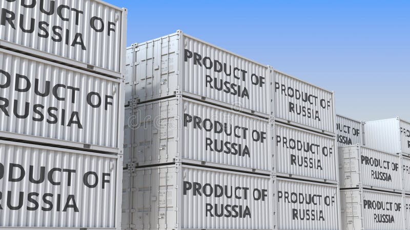 Containers with PRODUCT of RUSSIA Text, 3D Rendering Stock Illustration ...