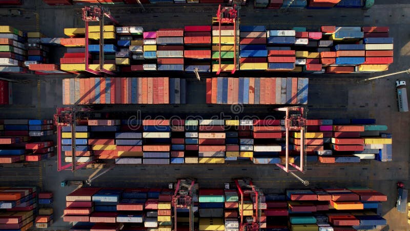 Cargo Containers Top Aerial View. Containers at Logistics Terminal ...