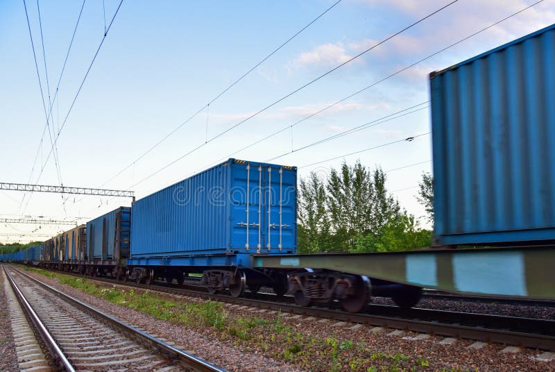Cargo Containers Transportation on Freight Train by Railway. Intermodal ...